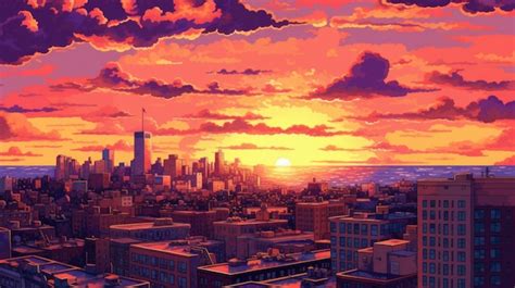 Premium Ai Image Boston Sunset In 1960s A Pixel Art Illustration