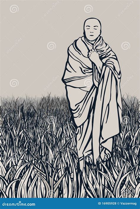 Buddhist Monk On The Grass Stock Vector Illustration Of Illumination