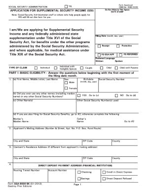 Fillable Online Reginfo Application For Supplemental Security Income