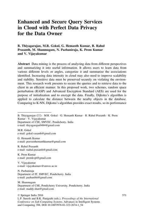 Pdf Enhanced And Secure Query Services In Cloud With Perfect Data Privacy For The Data Owner