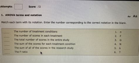 Solved Anova Terms And Notation Match Each Term With Its