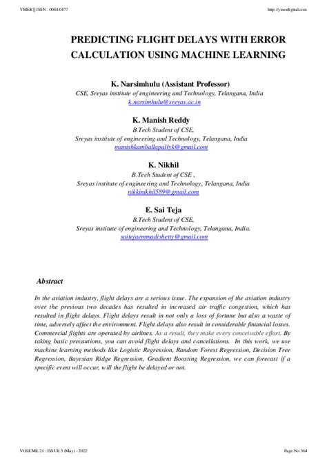 Pdf Predicting Flight Delays With Error Calculation Using Machine