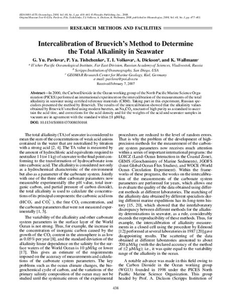Pdf Intercalibration Of Bruevichs Method To Determine The Total Alkalinity In Seawater