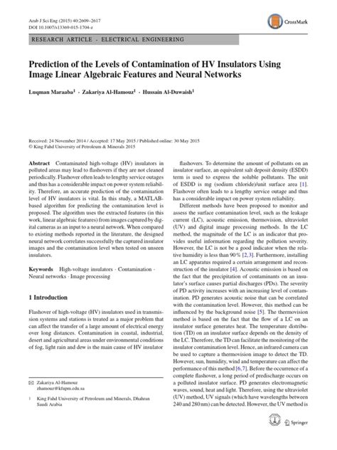 prediction of the levels of contamination of hv insulators using image