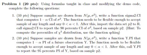 problem 1 20 pts using formulas taught in class