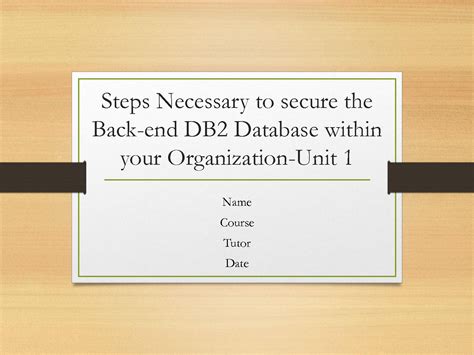 Solution Steps Necessary To Secure The Back End Db2 Database Unit 1