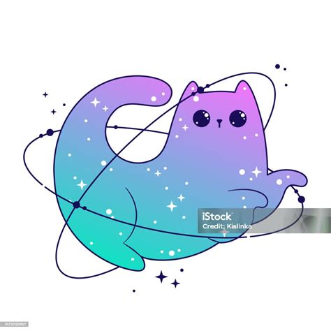 Space Cute Cats Celestial With Stars And Planets Fantasy Magical Kawaii