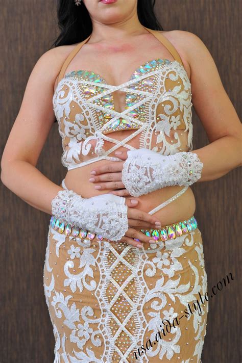 White Belly Dance Costume With Nude Effect Aida Style
