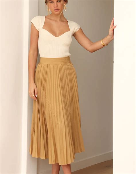 Rhea Pleated Midi Poplin Pleated Skirt Adorn Boutique