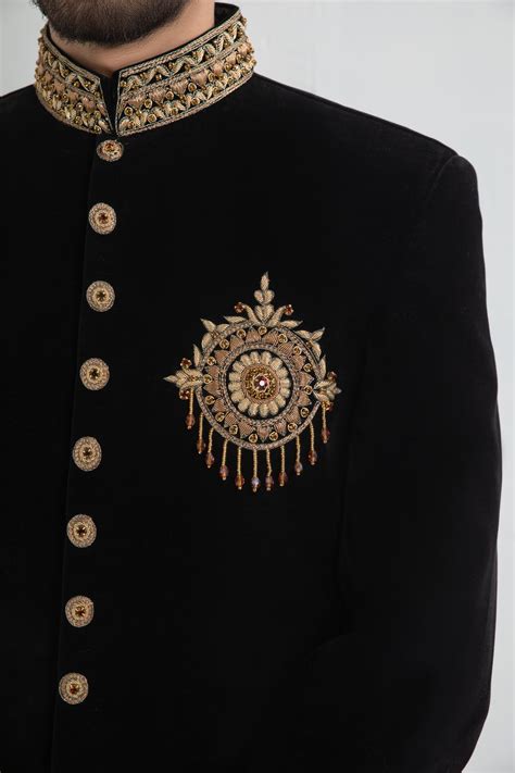 Black Velvet Sherwani Jacket