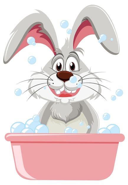 Lindo conejo tomando un baño Vector Premium