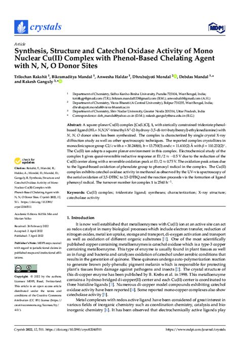Pdf Synthesis Structure And Catechol Oxidase Activity Of Mono