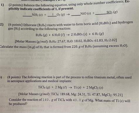 Solved 1 2 Points Balance The Following Equation Using Chegg