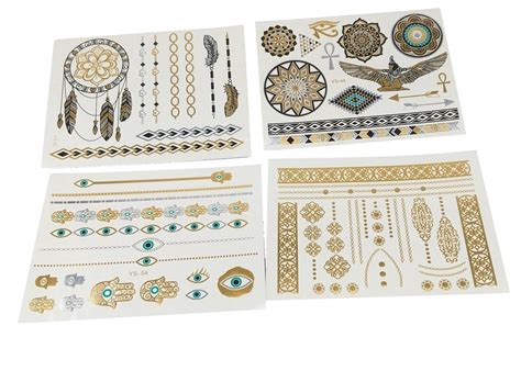 Yueton Metallic Temporary Tattoos 9 Sheets Gold Silver And Multi Color