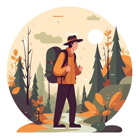 Free Vector Backpacker Hiking Through Forest Enjoying Nature