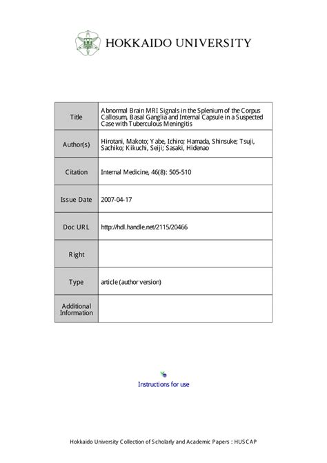 Pdf Abnormal Brain Mri Signals In The Splenium Of The Corpus Callosum