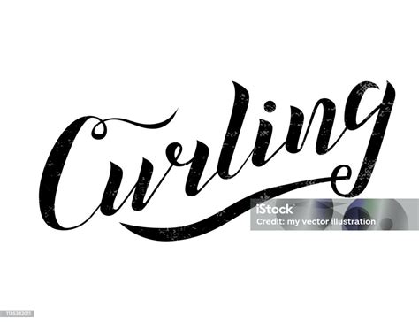 컬링 스포츠 흰색 바탕에 검정색 레터링 텍스트입니다 벡터 일러스트입니다 컬링 모던 브러쉬 서 예 겨울 게임 피트 니스 활동 벡터 디자인입니다 배너 로고 티셔츠 및 캡 용