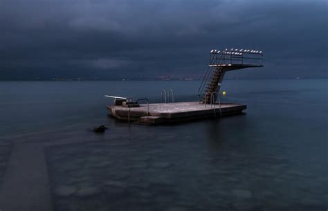 Premium Photo Floating Platform In Sea Against Cloudy Sky At Dusk