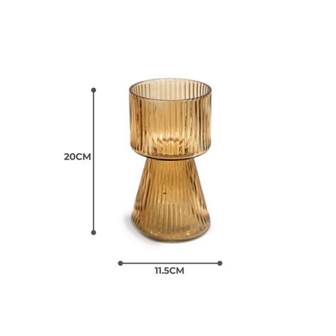 Amber Ribbed Glass Vase With Base Beuniqueleb