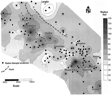 Iso Radon Contour Map Showing Spatial Distribution Of Radon In The Doon Download Scientific