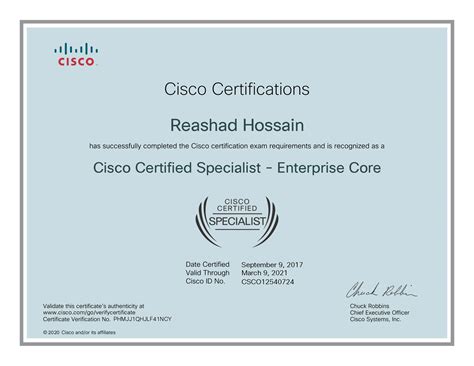 Cisco Certified Specialist Enterprise Core Certificate Reashad Hossain