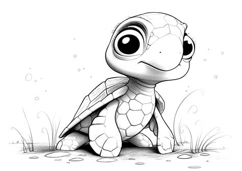 Pequeña tortuga estilo dibujo a lápiz Páginas de Tortuga para imprimir