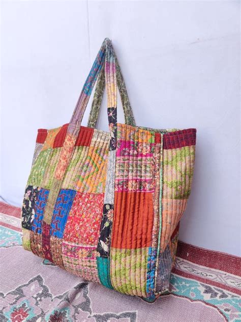 Patchwork Tote Bag Pattern Large Quilted Tote Womens Etsy