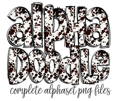 Cowhide Doodle Alphabet Letters Png Bundle Cow Hide Country Western
