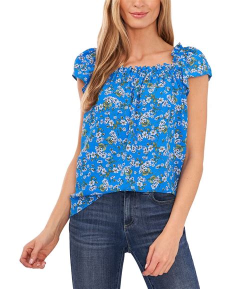 Cece Womens Ruffled Square Neckline Floral Print Blouse Macys