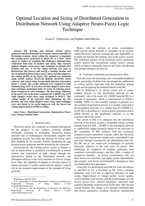 Pdf Optimal Location And Sizing Of Distributed Generation In