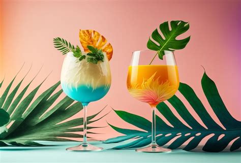 Premium Ai Image Fresh Cocktails And Tropical Juice Drinks Generative Ai