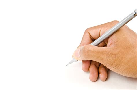 Mano Escribiendo Aislado Sobre El Fondo Blanco Foto De Stock Y Más