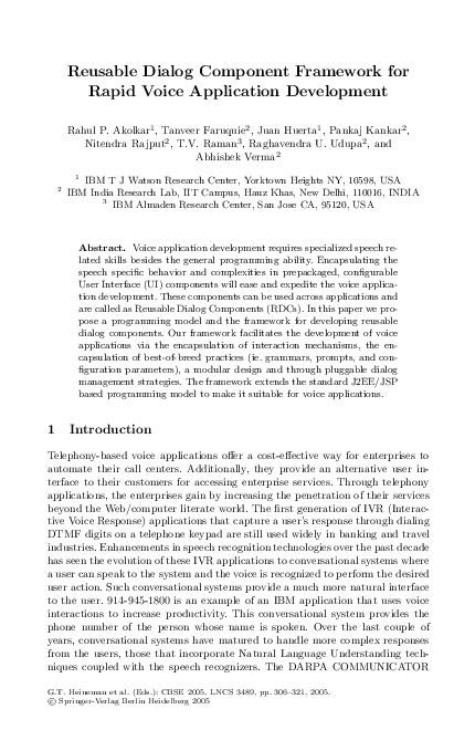Pdf Reusable Dialog Component Framework For Rapid Voice Application Development