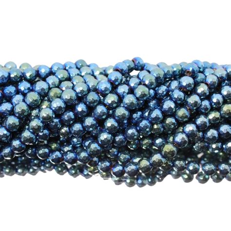 Hematite 6mm Round Faceted Green Petrol 38cm Strand Bead