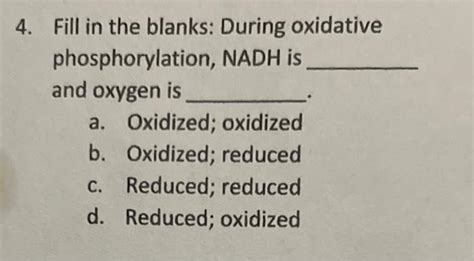 4 Fill In The Blanks During Oxidative