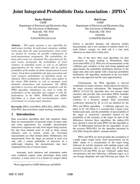 Pdf Joint Integrated Probabilistic Data Association Jipda
