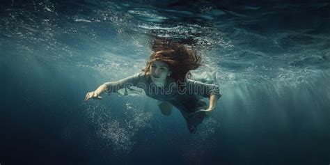 Una Mujer Con Un Vestido Nada Bajo El Agua Como Flotando En Gravedad
