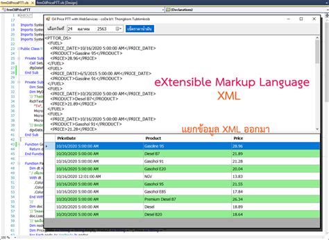 Vbnet การเช็คราคาน้ำมันประจำวัน ด้วยบริการเว็บเซอร์วิสของ ปตท