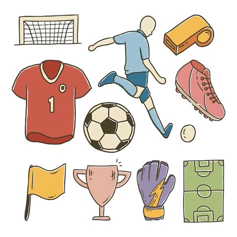 Premium Vector Soccer Football Hand Drawn Doodle Vector Illustration Set