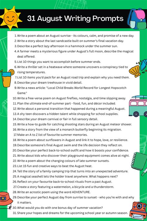 31 August Writing Prompts Free Printable Imagine Forest