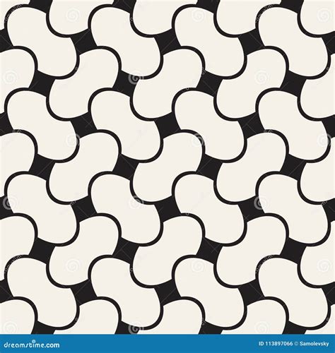 Vector Geometric Seamless Pattern With Curved Shapes Grid Abstract Monochrome Rounded Lattice