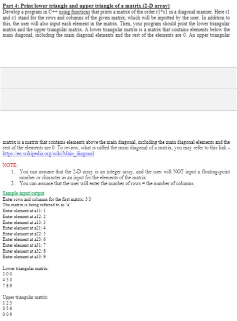 solved part 4 print lower triangle and upper triangle of a