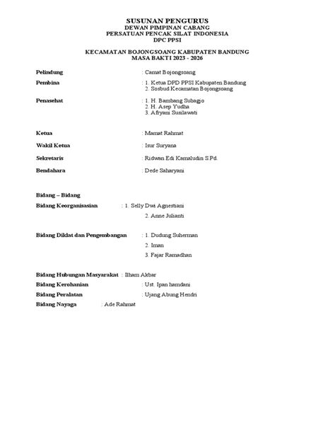 Susunan Pengurus Ppsi Pdf Karier And Perkembangan