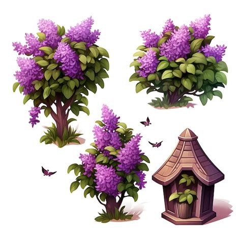 Un Ensemble De Buissons De Lilas Taillés En Formes De Pyramide Décorés
