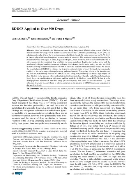 Pdf Bddcs Applied To Over 900 Drugs