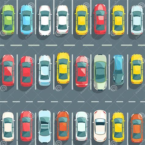 Overhead View Colorful Parked Cars Parking Lot Illustration Rows