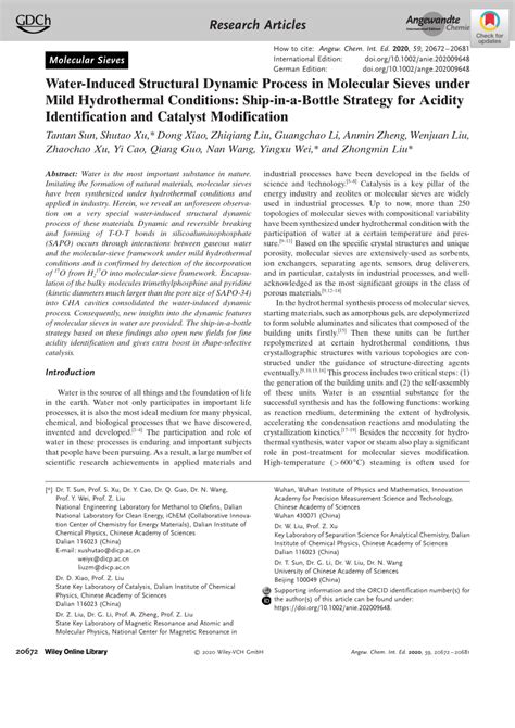 Pdf Water‐induced Structural Dynamic Process In Molecular Sieve Under