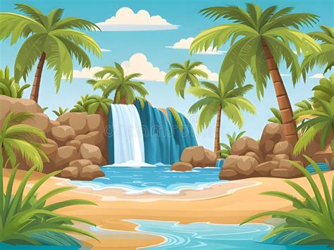 Tropical Beach With Coconut Palm Trees Illustration Stock Illustration
