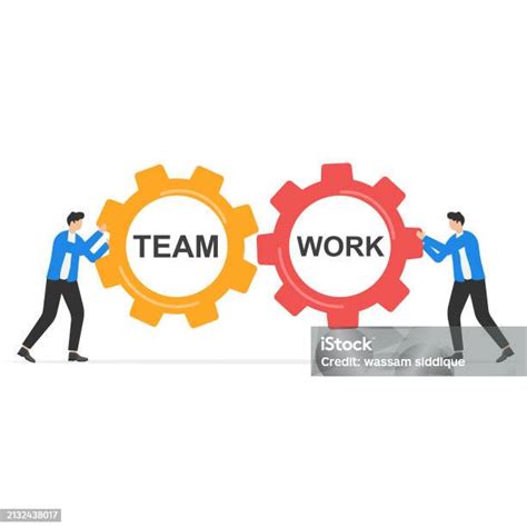 Business Teamwork Concept Businessman Pushing Gears Wheel Vector Illustration Stock Illustration