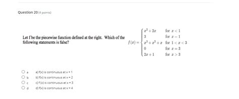 Solved Question 20 4 Points Let F Be The Piecewise